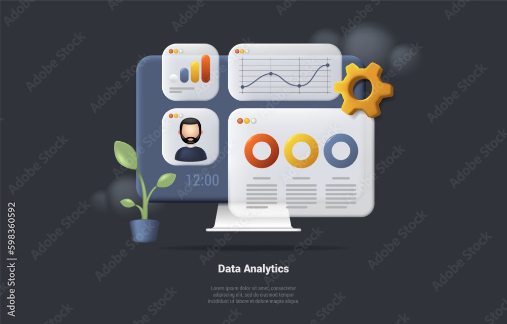Data Analytics, Increase Chart With Indicators And Man Avatar Icon. SEO ...