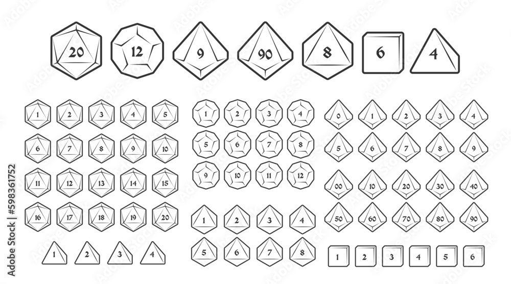 D4, D6, D8, D10, D12, and D20 Dice Icons for Boardgames With Numbers ...