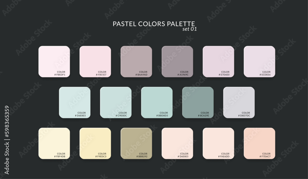 Vector Color Guide Palette. Pastel Swatches Catalog in RGB HEX Stock ...
