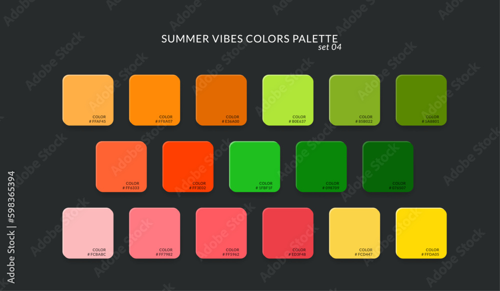 Vector Color Guide Palette. Summer Swatches Catalog in RGB HEX Stock ...