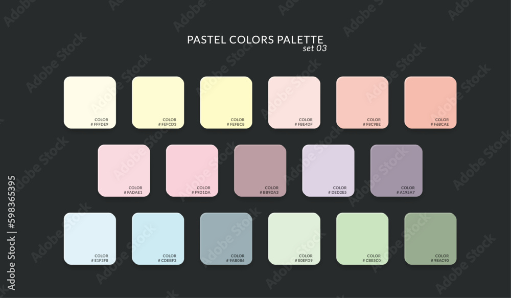 Vector Color Guide Palette. Pastel Swatches Catalog in RGB HEX Stock ...