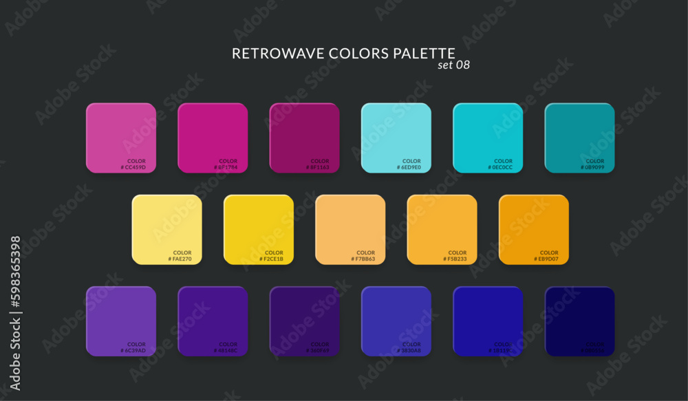 Vector Color Guide Palette. Retrowave Swatches Catalog in RGB HEX Stock ...