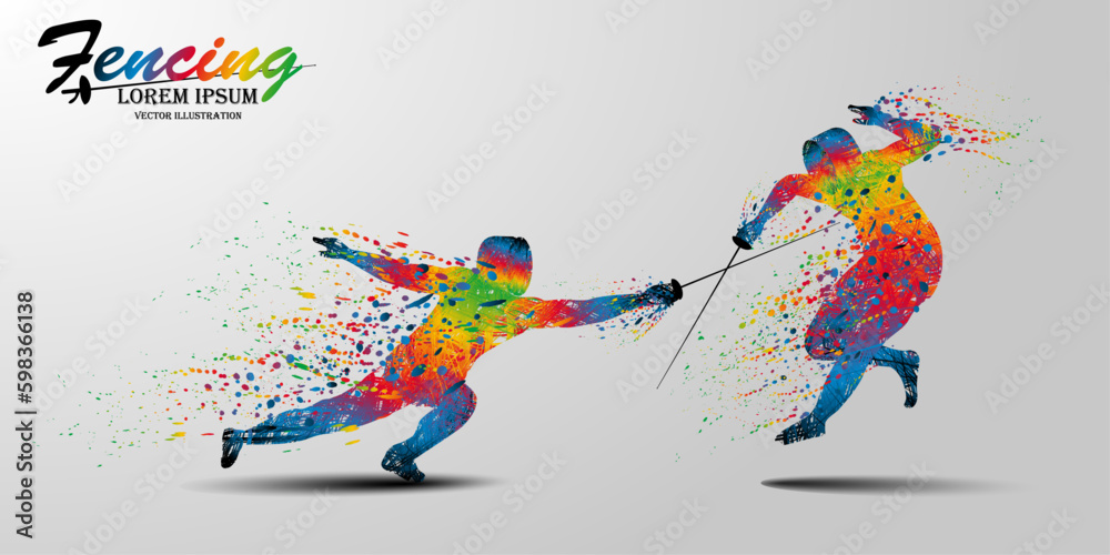 Visual drawing of 2 man fencing athletes fight suit practicing with ...