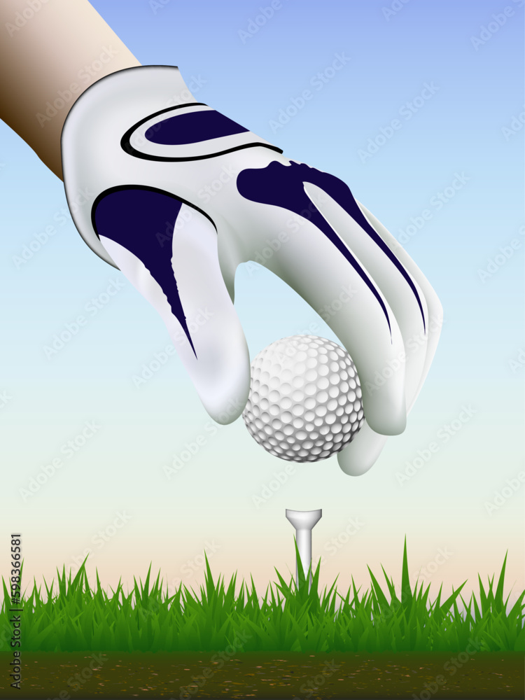 Visual drawing of hand putting golf ball beautiful on grass in golf ...