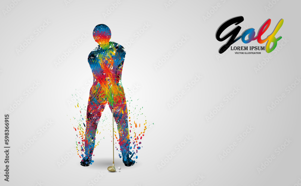 Visual drawing of character player on professional golf course and golf ...