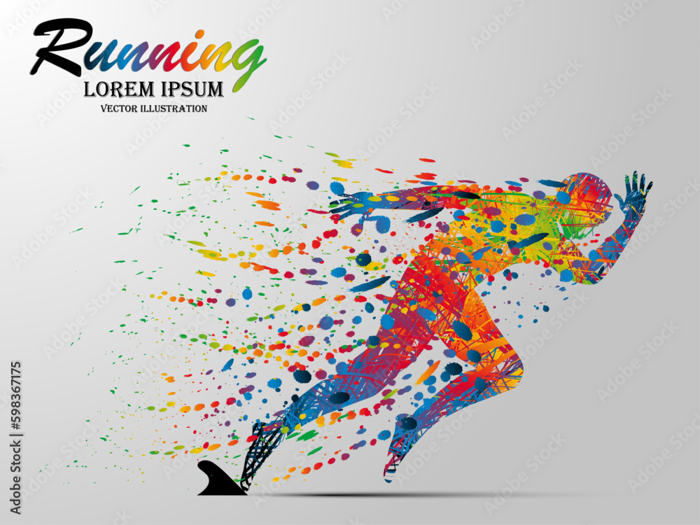 Visual drawing silhouettes of runner from start to finish, running and ...