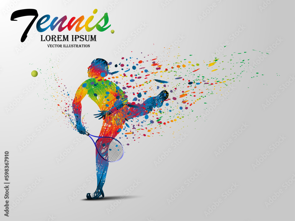 Visual drawing tennis sport and run at fast of speed on stadium ...