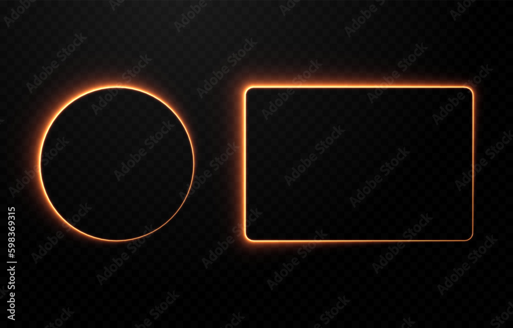 Set of vector glowing png frames. Magic glow frame. Neon frame, neon ...