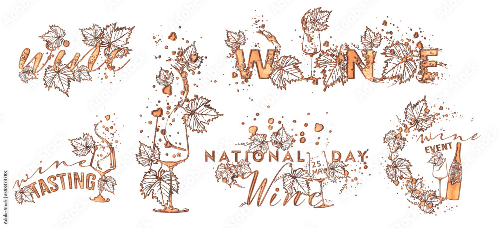 National wine day. Hand drawn elements for invitation cards ...