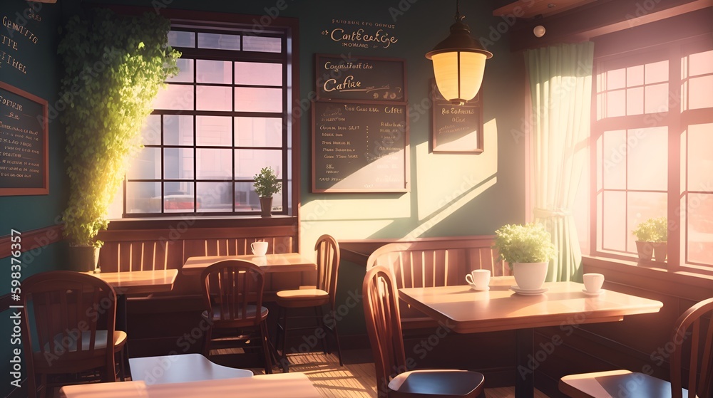 Vintage Café Haven - A Serene Anime-style Nostalgic Café with Antique ...