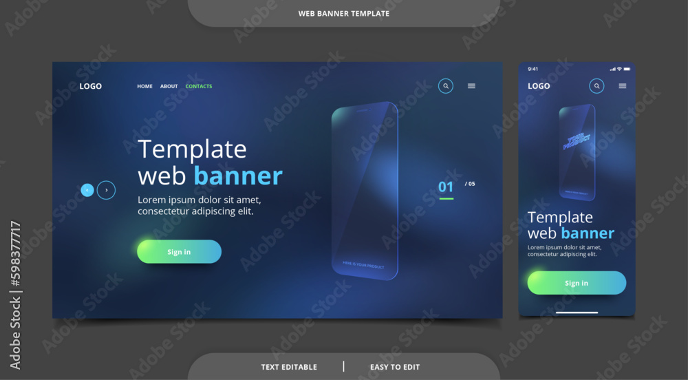 Web banner, landing page template. Desktop and mobile screen. Vector ...