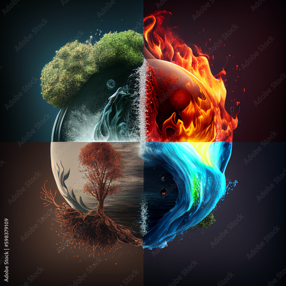Four Elements of Nature, Earth planet as a collage of abstract ...