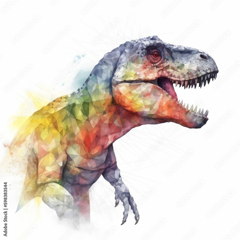 Dinosaur Tyrannosaurus Rex Head Watercolour Portrait Bright Colours ...