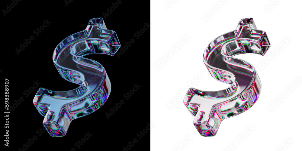 Dollar letter symbol made of dispersion chromatic glass isolated over ...