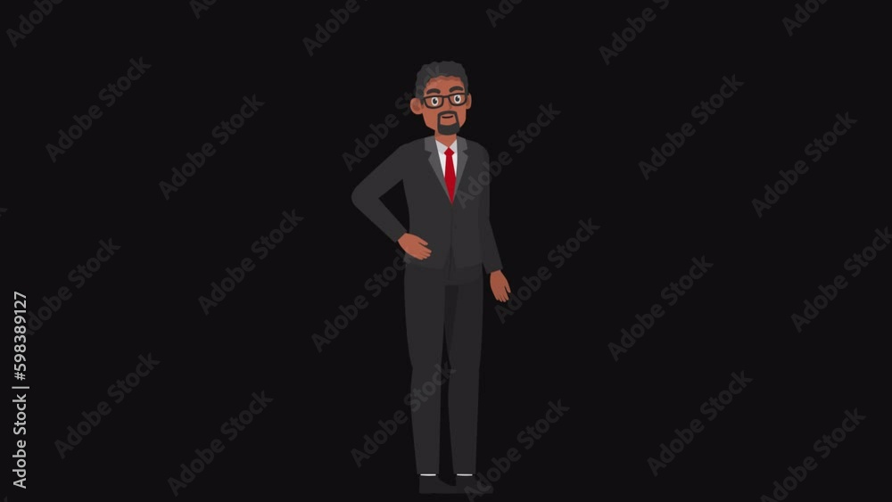 High resolution 2d cartoon black businessman character talking on alpha ...