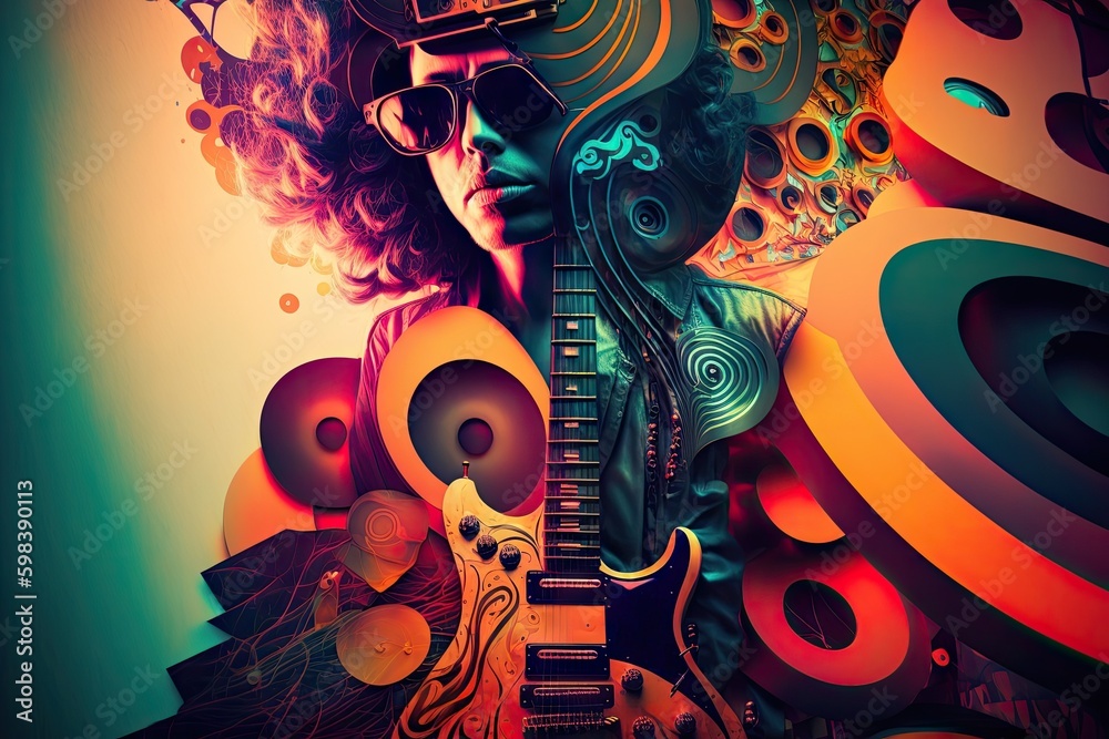 Abstract art in overlapped musician with hairstyle decorated by ...