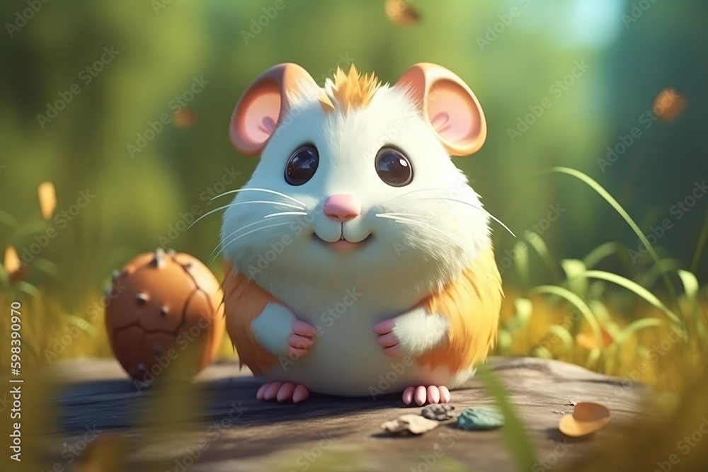 a cute adorable hamster character stands in nature in the style of ...