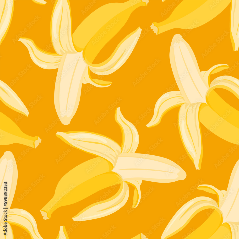 Bananas seamless pattern. Vector cartoon illustration of peeled bananas ...