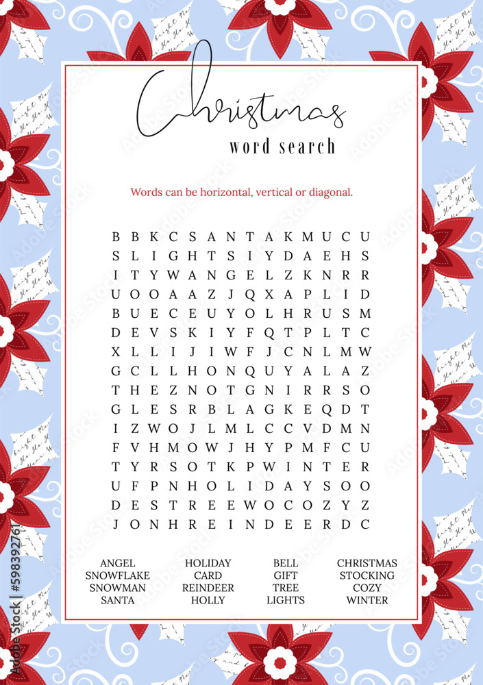 Christmas word search puzzle. Educational game. Winter holidays theme ...