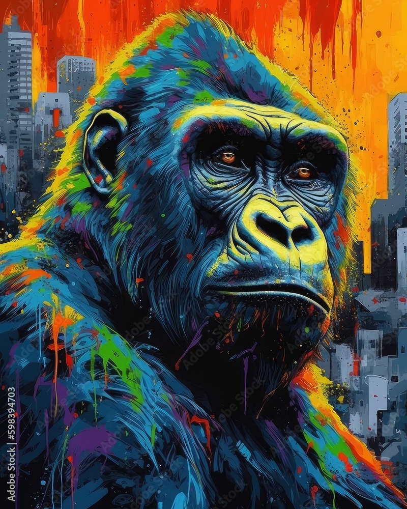 Stylized and visually striking 2d style image of a monkey..Created with ...