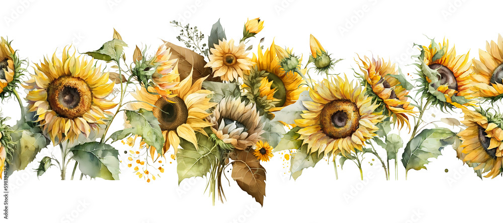 Seamless sunflowers border Stock Illustration | Adobe Stock