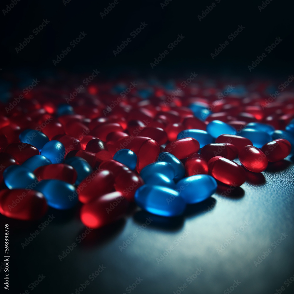 red and blue medication capsules tablets drugs, generative AI Stock ...