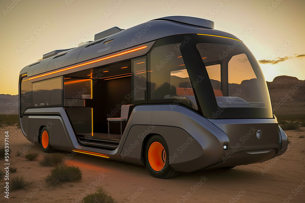motorhome or caravan, modern, future, in desert, generative ai Stock ...