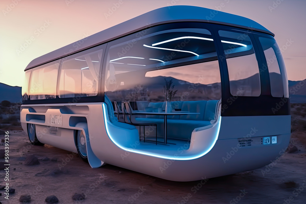 motorhome or caravan, modern, future, in desert, generative ai Stock ...