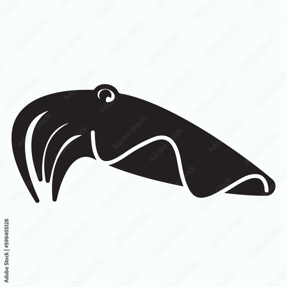 Cuttlefish silhouettes and icons. Black flat color simple elegant ...