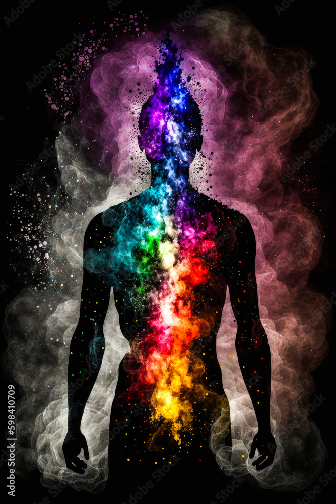 Beautiful black and white human silhouette with vaporous representation ...