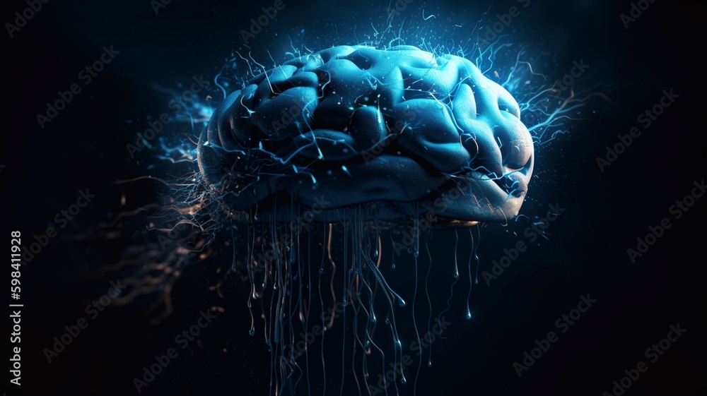 Blue glowing light of the human brain. Generative AI. Stock ...
