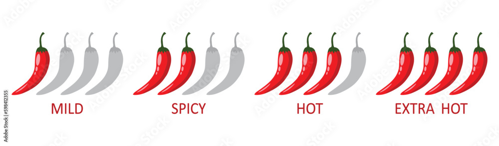 Pepper spice level. Red chili pepper. Spicy meter. Vector isolated ...