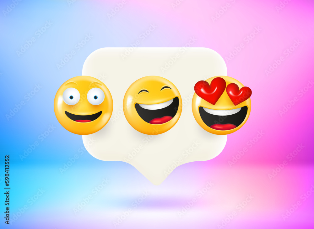 Different facial emoticons set. Laughing emotion. 3d vector isolated on ...