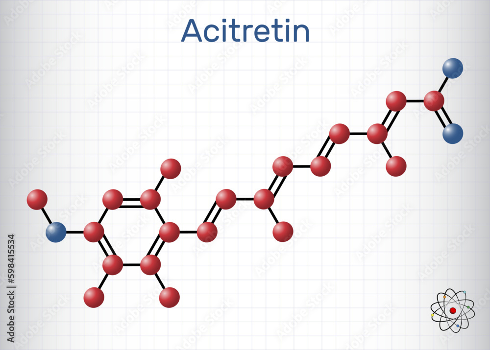 Vetor de Acitretin molecule. It is retinoid used in the treatment of ...