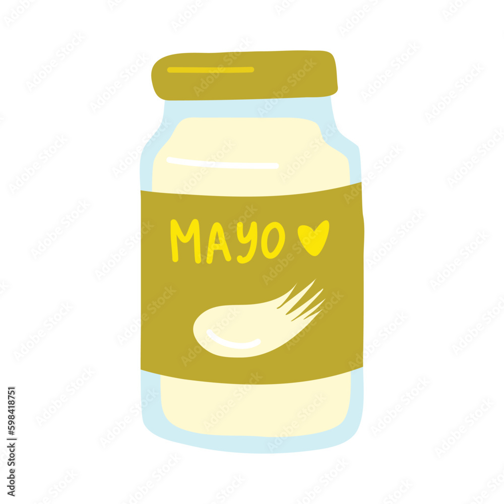 Cartoon Color Mayonnaise Sauce Glass Jar Packing Concept Flat Design ...