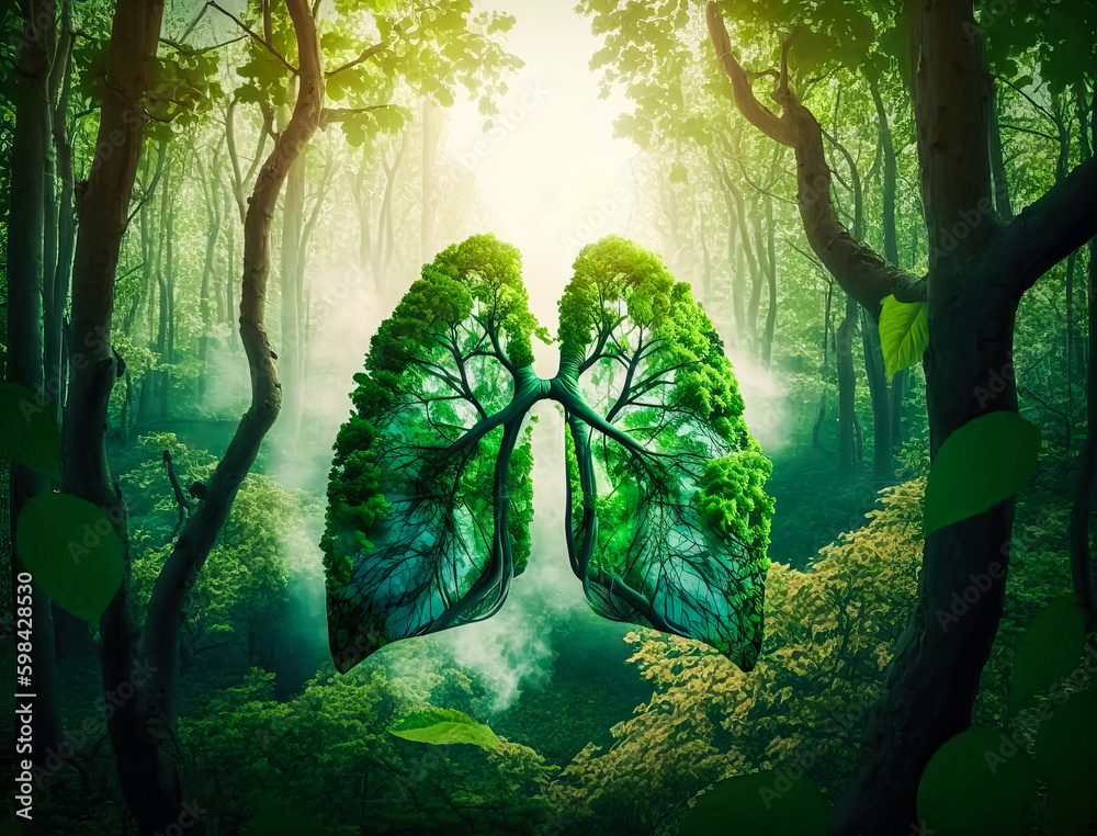 Tree branches shaped like human lungs, forest protection ecology ...