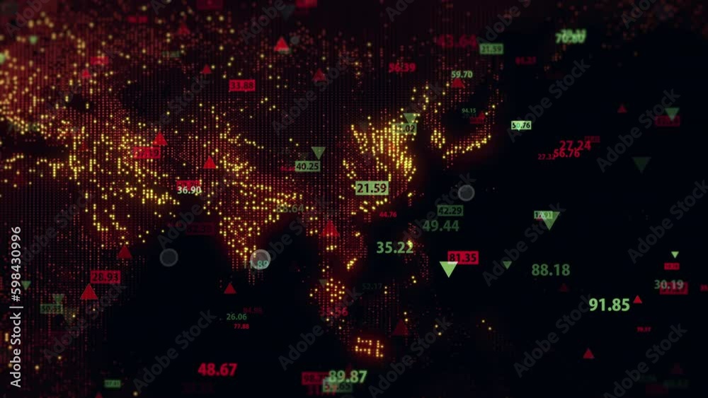 Changing stock market data against the backdrop of a digital map of the ...