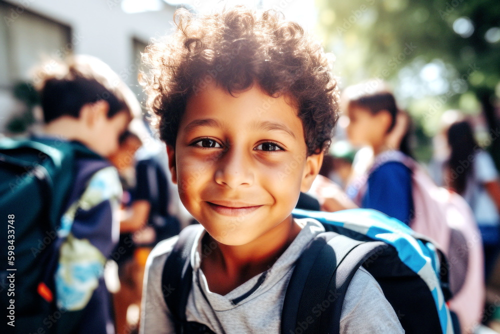 A cheerful 12-year-old boy beams with excitement, waiting for the ...