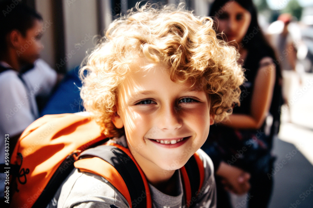 A cheerful 12-year-old boy beams with excitement, waiting for the ...