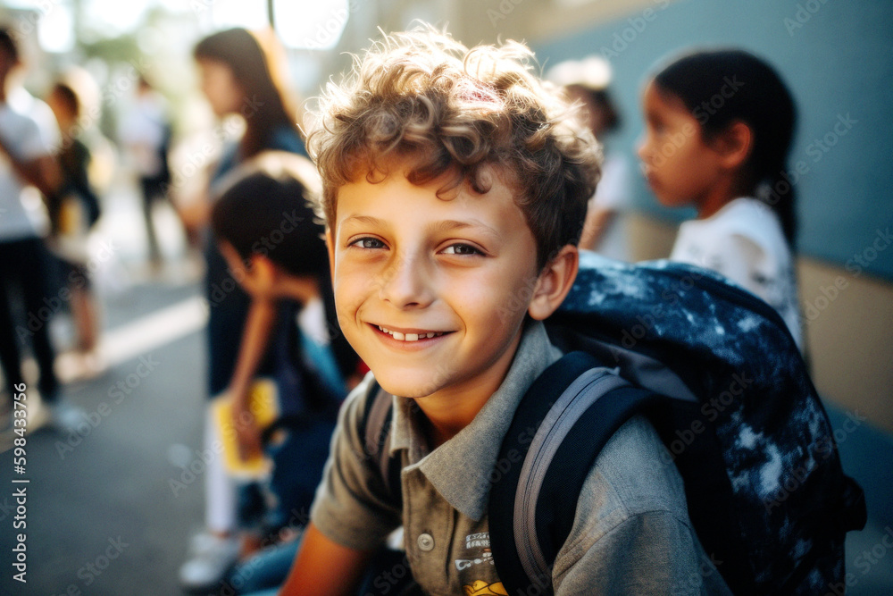 A cheerful 12-year-old boy beams with excitement, waiting for the ...