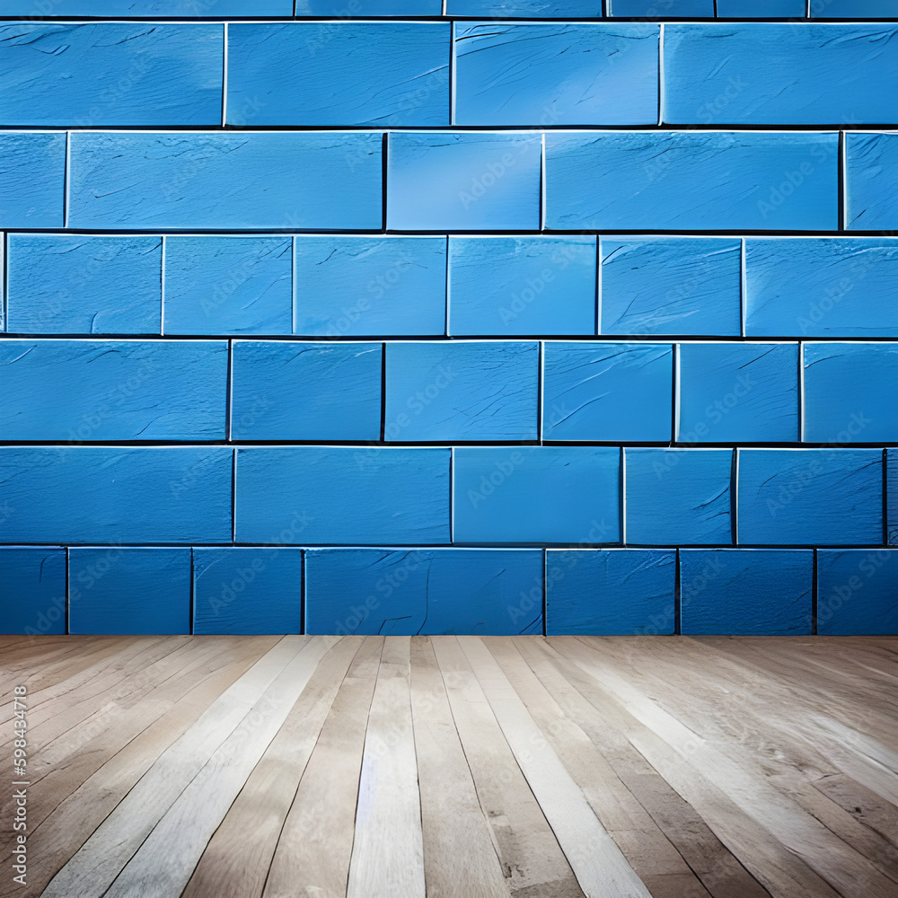 Stylish Blue Wall with Elegant Wooden Flooring and Creative Light ...