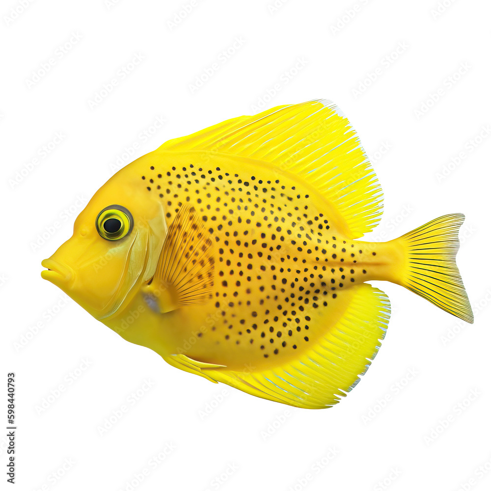 Isolated yellow Tang fish on transparent background, cutout ...