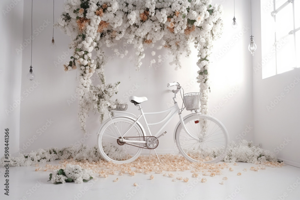 White Floral Bıcycle Room Digital Backdrops, Maternity Backdrop ...