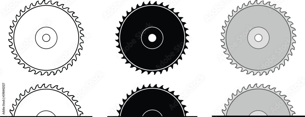 Circular Saw Blade Clipart Set - Outline, Silhouette & Color Stock ...