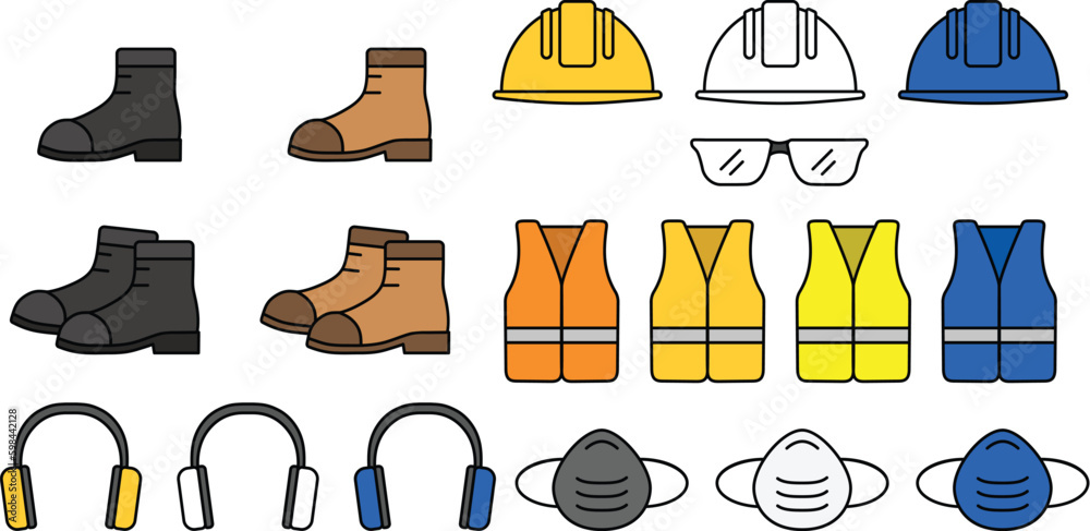 Workplace Safety Equipment Digital Stickers Stock Vector | Adobe Stock