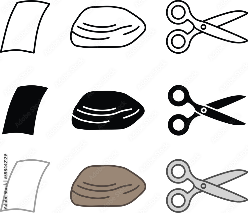 Rock, Paper Scissors Game Clipart Set - Outline, Silhouette & Color ...