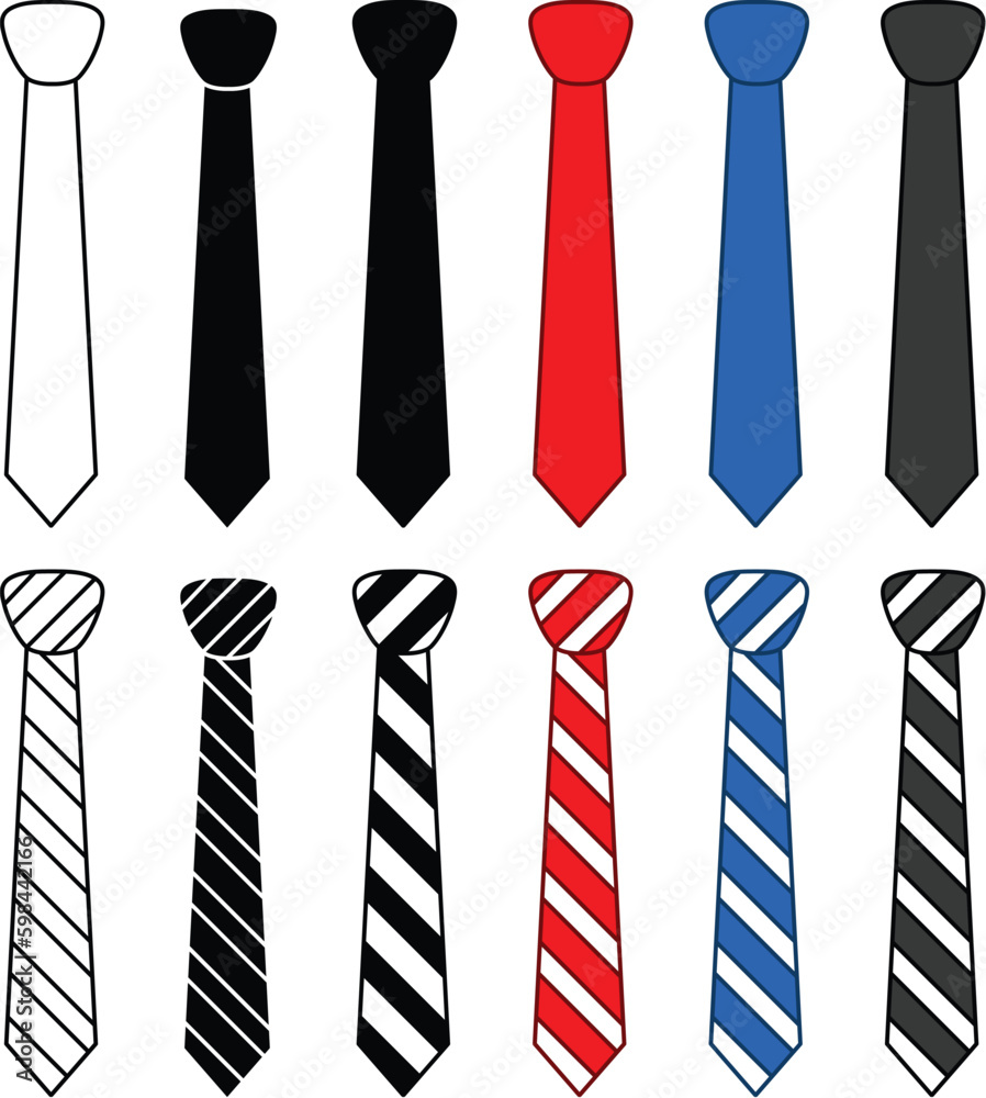 Neck Tie Clipart Set - Outline, Silhouette & Color Stock Vector | Adobe ...