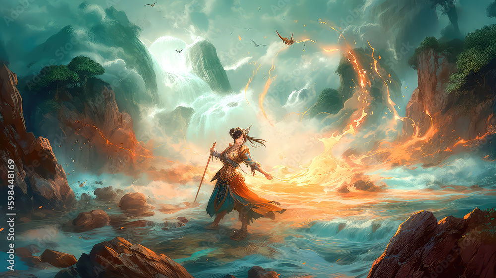 Chinese hero on the battlefield with a sword, amazing epic Chinese ...