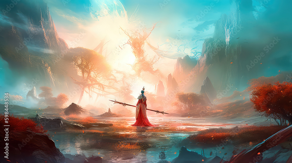 Chinese hero on the battlefield with a sword, amazing epic Chinese ...