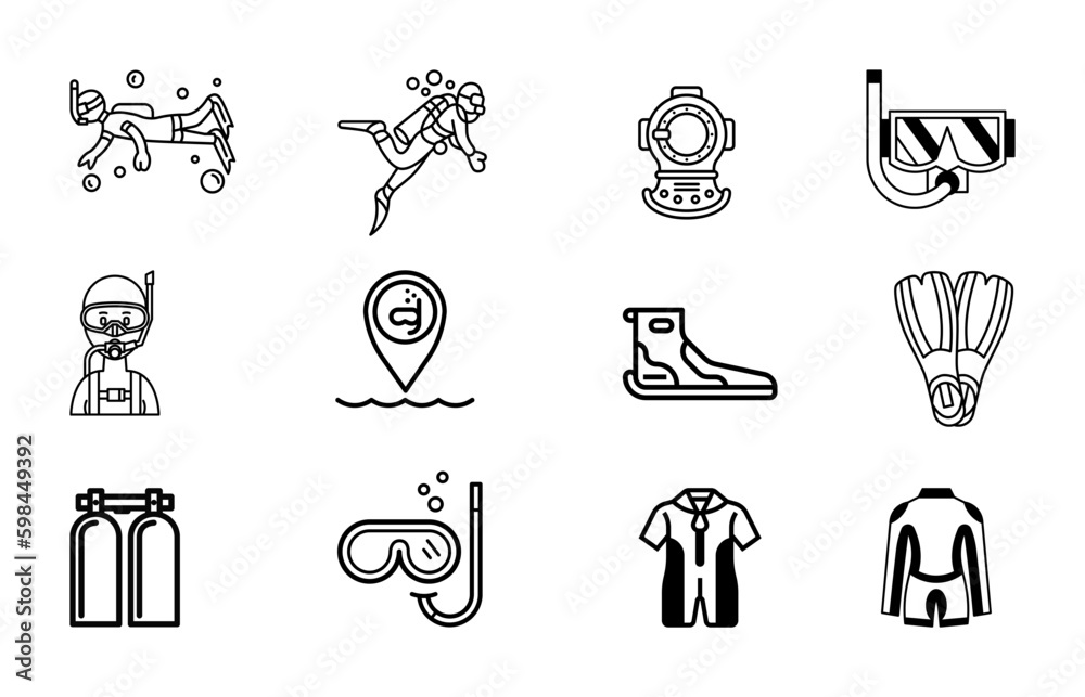 Scuba diving icon set. Included the icons as underwater, scuba diver ...